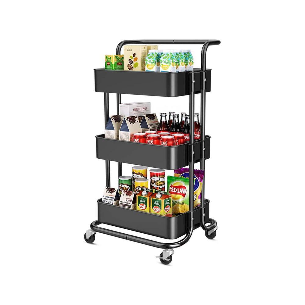 Xzkai Black Metal Kitchen Cart with Handle Cai-RC-3 - The Home Depot