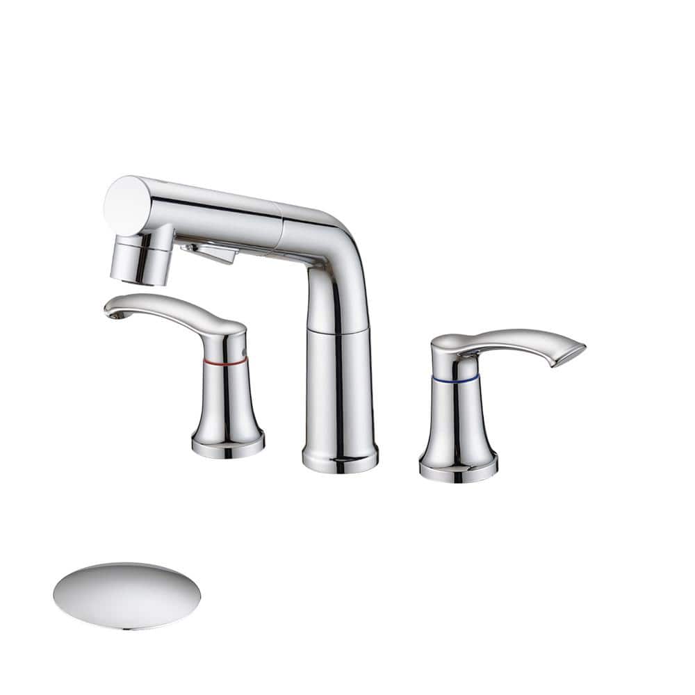 YASINU 8 in. Widespread 2-Handles Pull Out Bathroom Faucet with Pop-Up ...