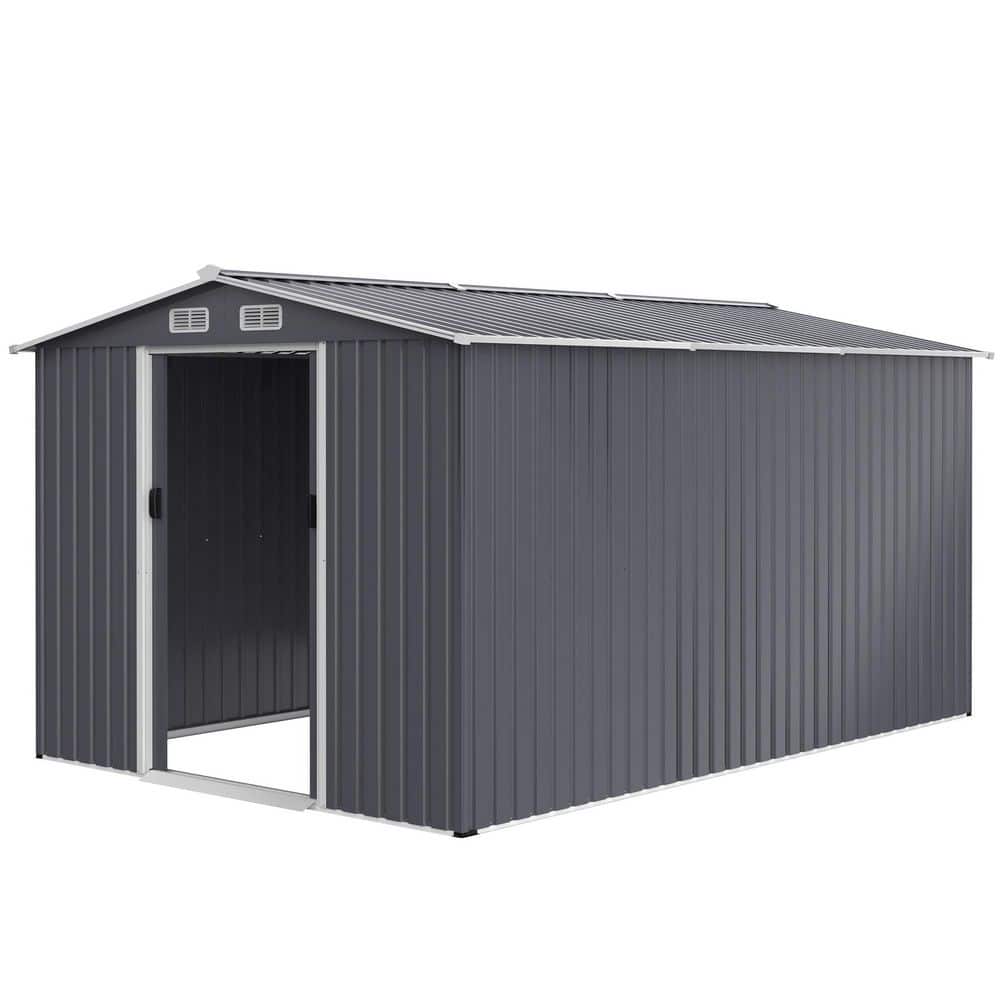 Sudzendf 12 ft. W x 8 ft. D Metal Outdoor Storage Shed with Sliding ...