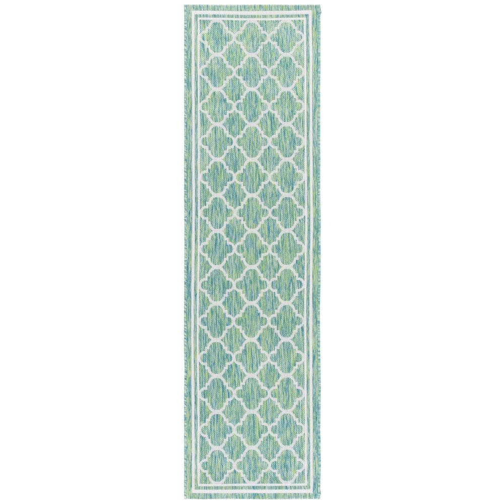 SAFAVIEH Courtyard Green/Ivory 2 ft. x 8 ft. Border Quatrefoil Indoor ...