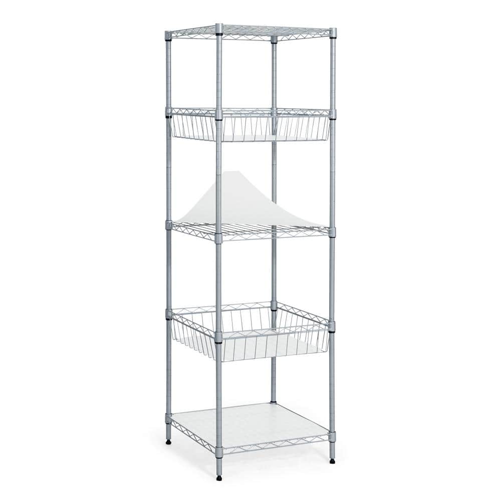 CAPHAUS Silver 5-Tier Steel Garage Storage Shelving Unit with Baskets ...