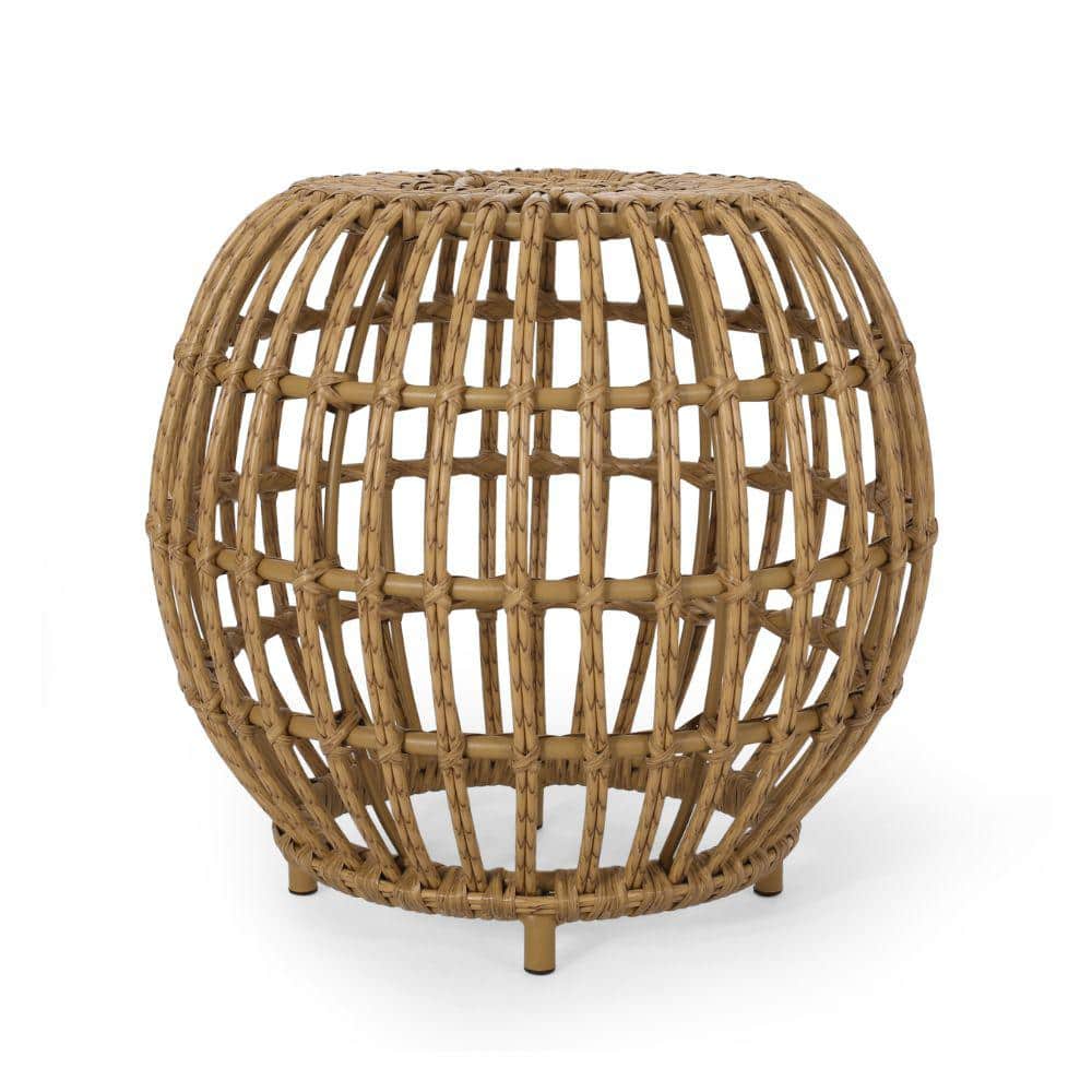 ITOPFOX Light Brown Wicker Outdoor Accent Table Boho Faux Rattan Weave ...
