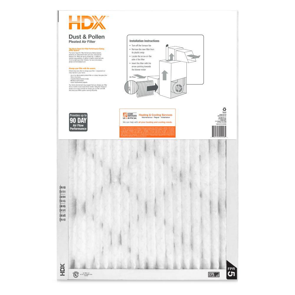HDX 20 in. x 36 in. x 1 in. Standard Pleated Air Filter FPR 5, MERV 8 ...