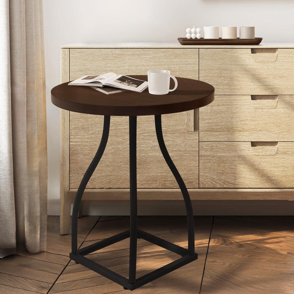 Homepop Lindsay 20 in. Brown Round MDF and Birch Veneer End Table with ...