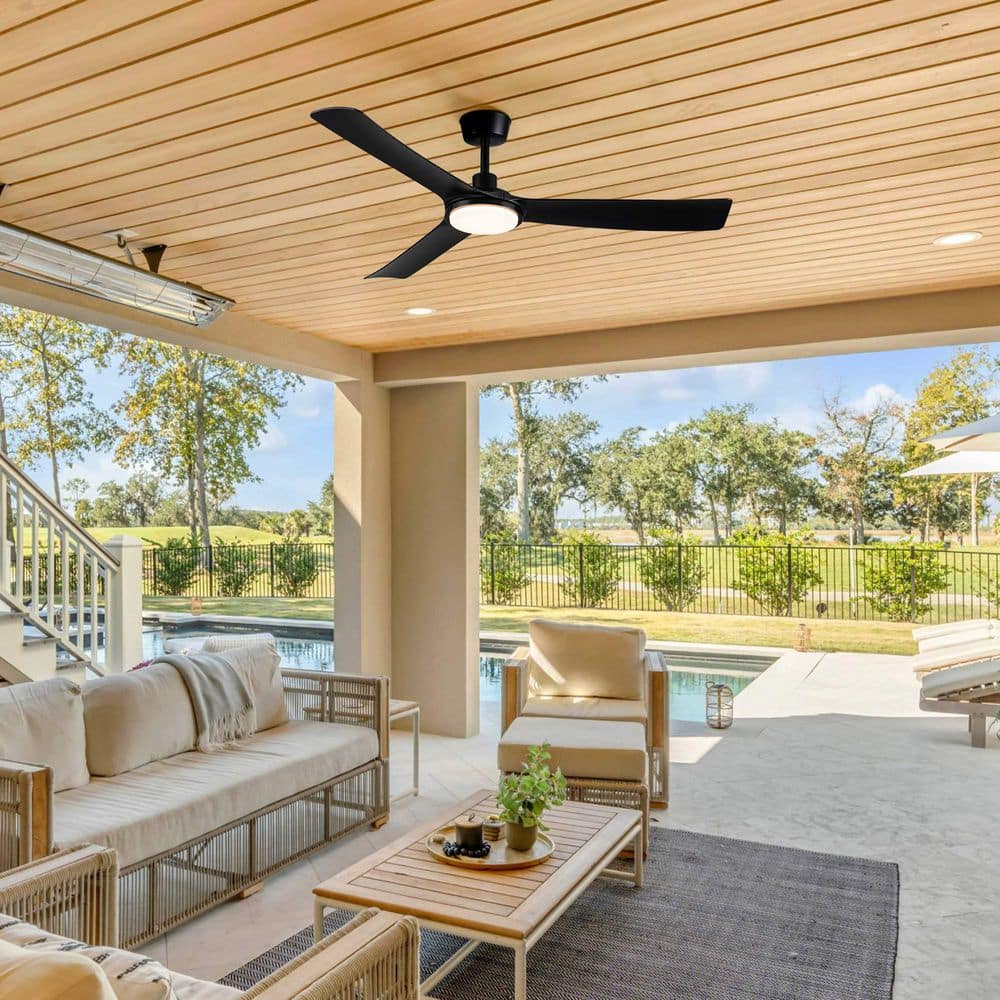 YUHAO Nebula‌ 56 in. Outdoor Black Waterproof Ceiling Fan with Light ...