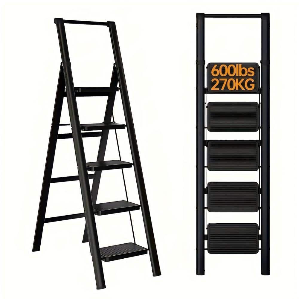 Tatayosi 5 Step Ladder, Reach 5.28 ft. Folding Step Stool with Wide ...