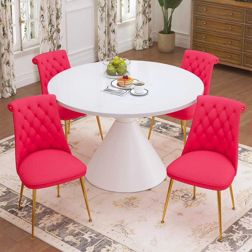 Boyel Living 5-Piece Round White MDF Top Table Set Seats 4 (4-Rose Dining Chairs) BLR2WH703RE ...