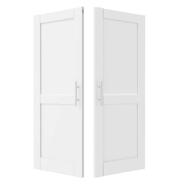 TENONER 60 in. x 80 in. Solid Wood & MDF, 2-Panel, White Primed, Pantry ...