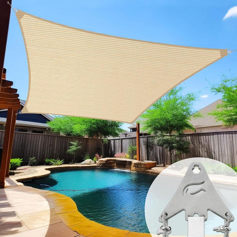12 ft. x 16 ft. Beige Steel Wire Shade Sail,98% UV Protection,280GSM ...