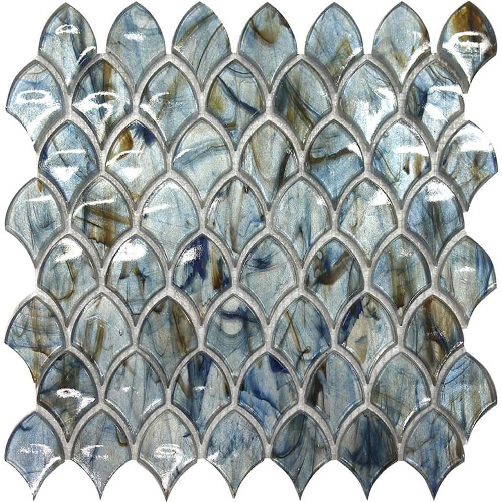Apollo Tile Majeste Glossy Blue 10.8 in. x 11.3 in. Glass Mosaic Wall ...