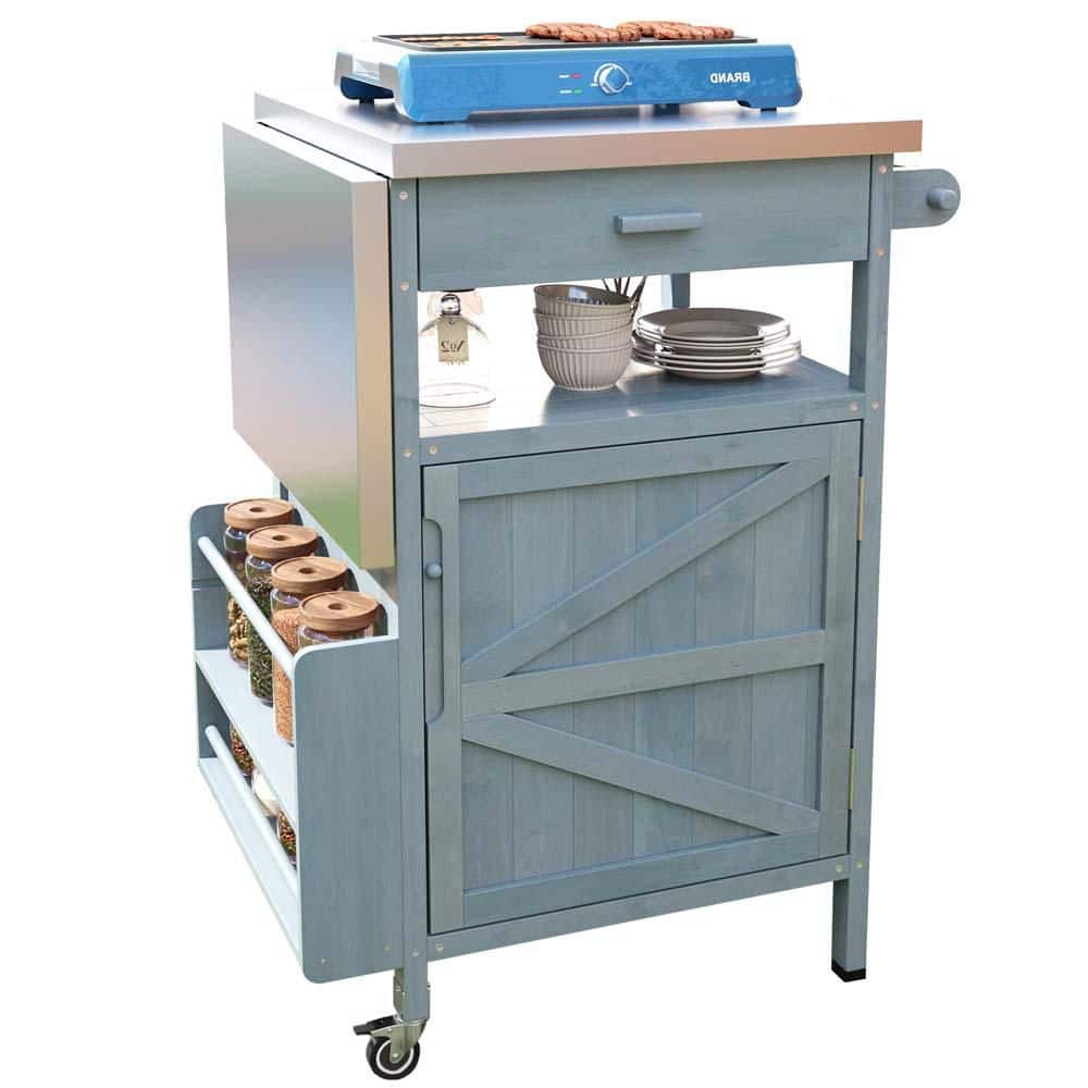 Zeus & Ruta 40.5 in. Blue Grey Outdoor Grill Cart with Stainless Steel ...