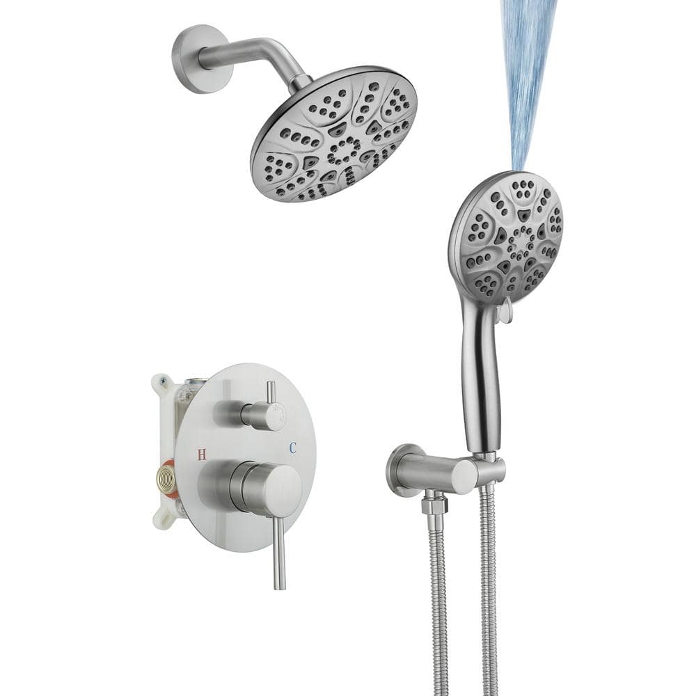 HOMEMYSTIQUE Single Handle 5-Spray Round Shower Faucet 2.5 Gpm with ...