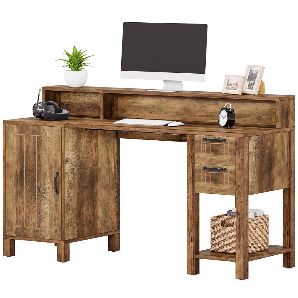 BYBLIGHT Capen 55 in. Rectangular Brown Engineered Wood 2-Drawer ...