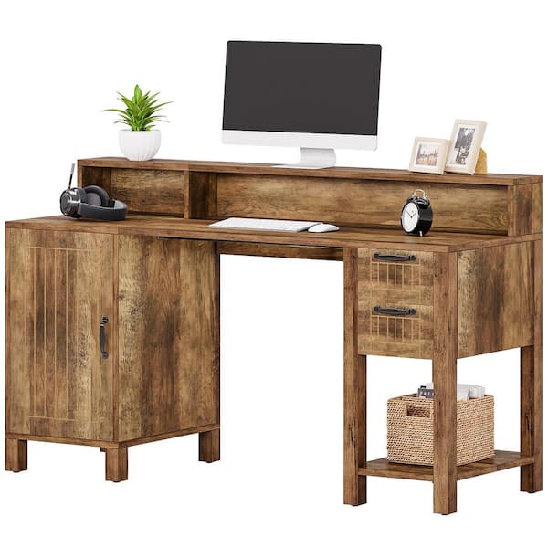 BYBLIGHT Capen 55 in. Rectangular Brown Engineered Wood 2-Drawer ...