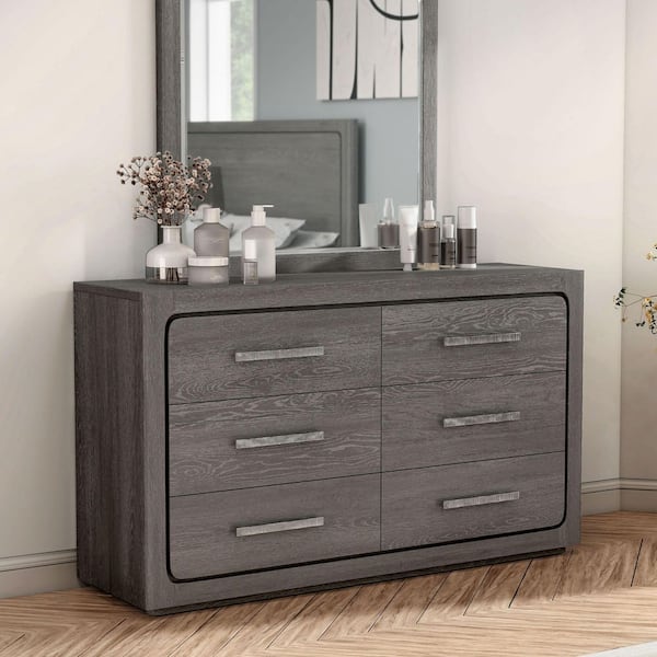 Furniture of America Rally Gray 6-Drawer 62 in. Dresser with Rounded ...