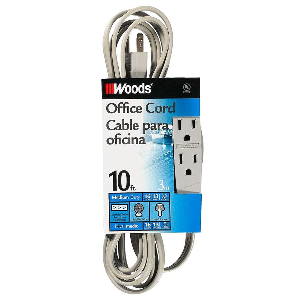 Woods 10 ft. Multi-Outlet (3) Medium-Duty Extension Cord, Gray 5607 ...