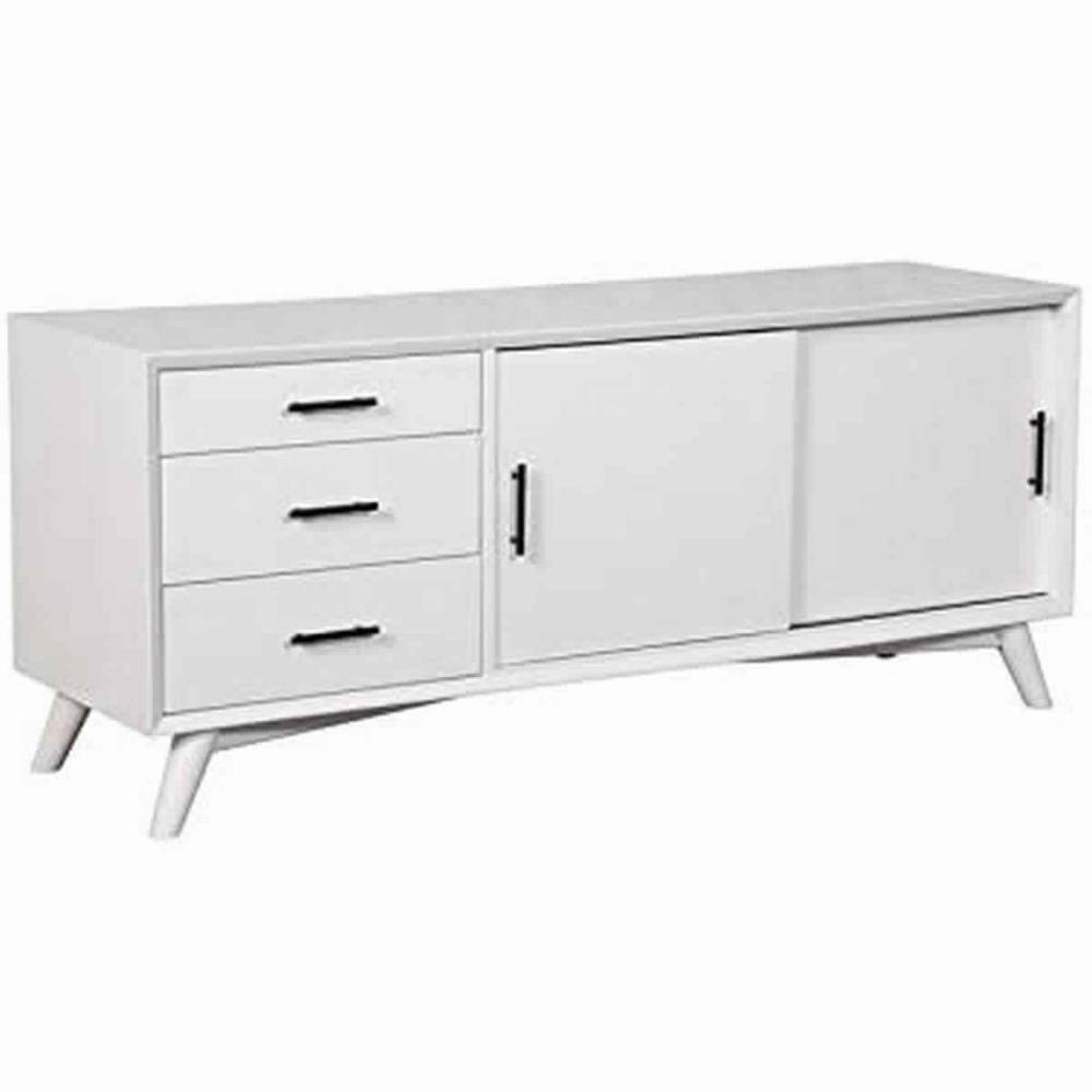 Benjara 64 in. White Wood TV Stand Fits TVs up to 55 in. with 3 Drawers ...