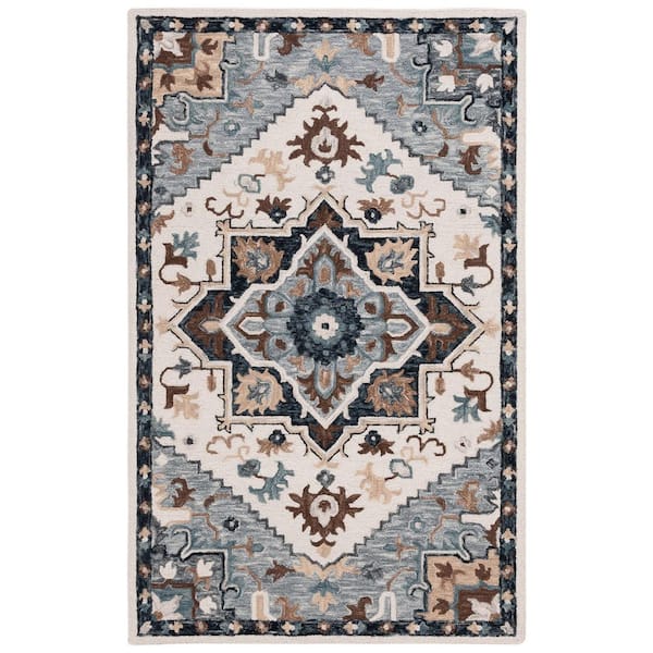 SAFAVIEH Heritage Ivory/Gray 5 ft. x 8 ft. Floral Medallion Area Rug ...