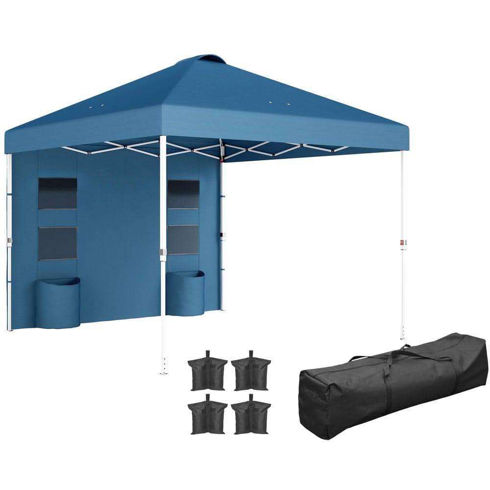 Sudzendf 10 ft. x 10 ft. Blue Party Tent with Storage Pockets Sidewall ...