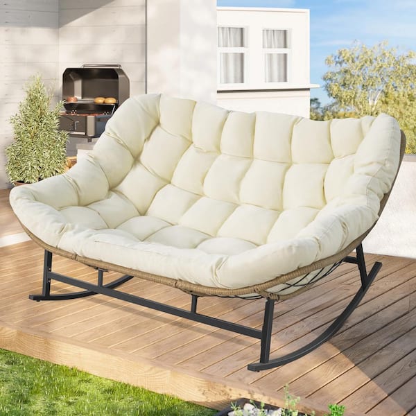 Oversized PE Wicker Double Outdoor Rocking Chair 2-Person 700 lbs ...
