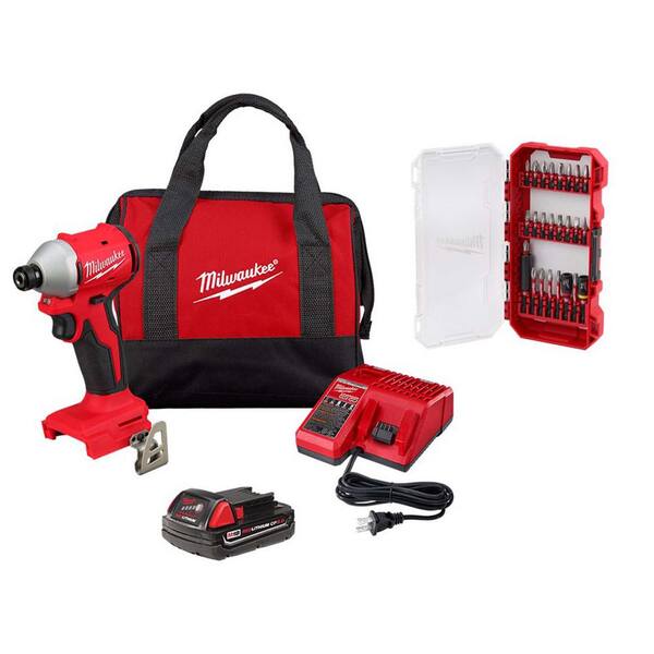 Milwaukee M18 18V Lith-Ion Compact Brushless Cordless Impact Driver Kit ...