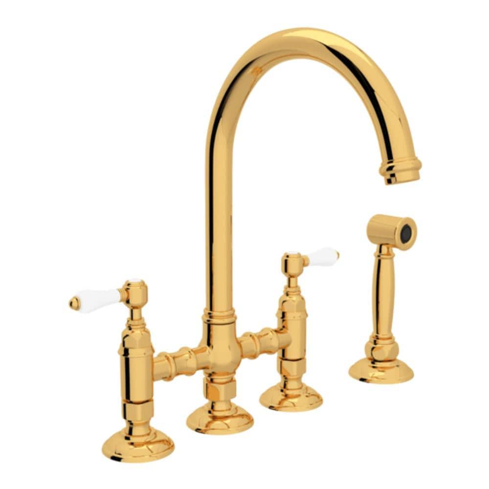 ROHL Italian Kitchen 2-Handle Bridge Kitchen Faucet with Sidespray in ...