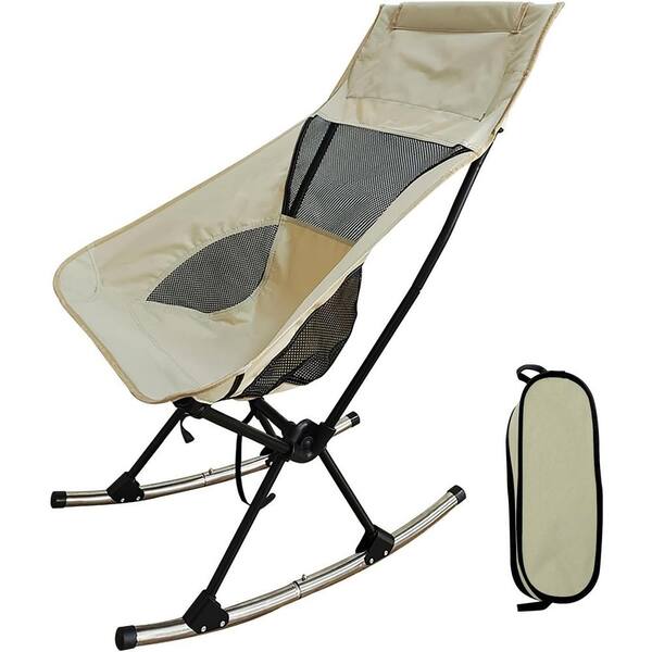 AOPSPS Beige Metal Portable Camping Rocking Chair, For Patio Fishing ...
