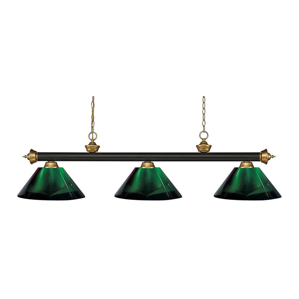 Riviera 3-Light Bronze + Satin Gold + Green Acrylic Shade Billiard ...