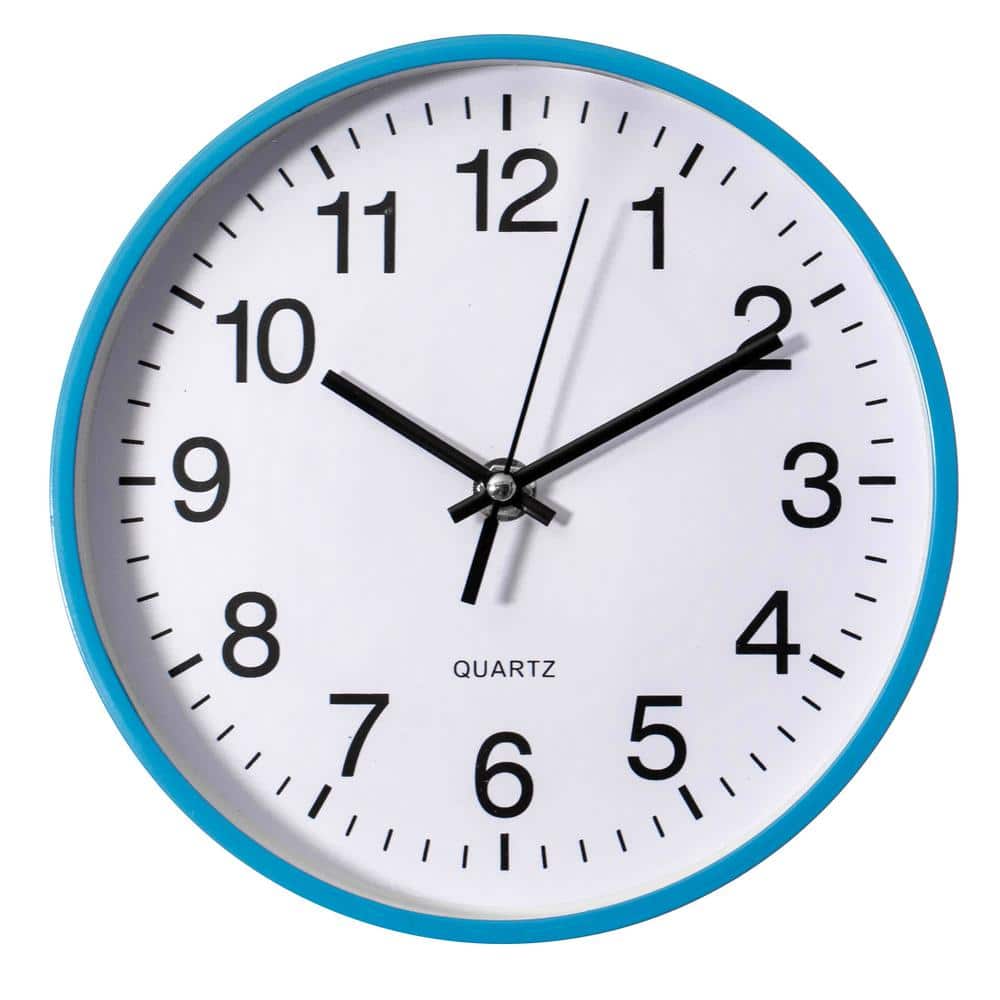 CLOCKWISE Blue 8 in. Analog Clock-Silent, Non-Ticking for Wall, Office ...