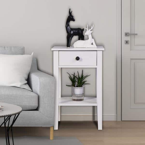URTR Modern 16.3 in. White Wood Rectangle Side Table End Table with ...