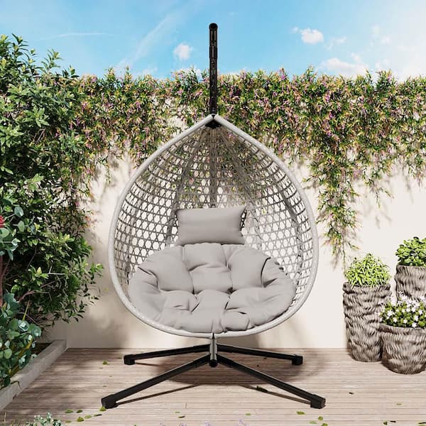 Gray Wicker Patio Swing, Patio Hanging Basket Chair Hammock Chair with ...