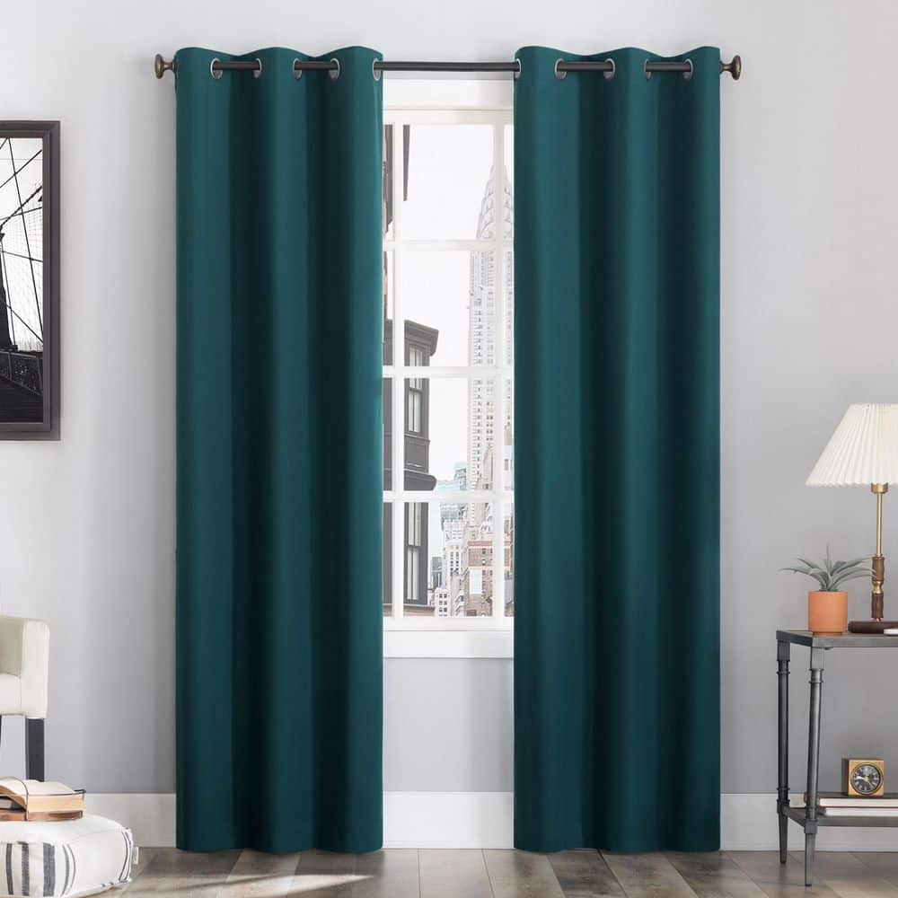 Sun Zero Cyrus Thermal 100% Teal 63 in. L x 40 in. W Blackout Grommet ...