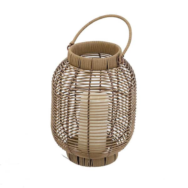 Brown, 9 in. x 12 in. Plastic Small Classic Lantern with White LED ...