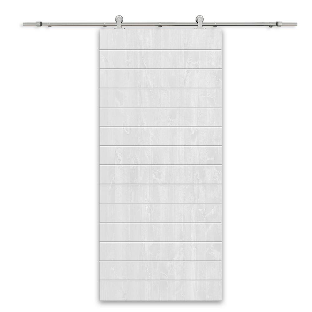 CALHOME 24 in. x 84 in. White Stained Pine Wood Modern Interior Sliding ...