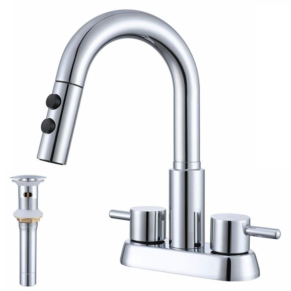 GAGALIFE 4 in. Centerset Double Handle Pull Down Bathroom Sink Faucet ...