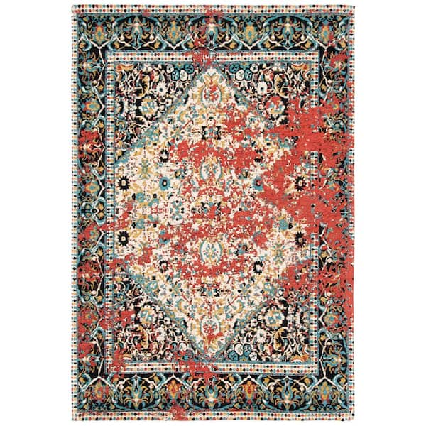 SAFAVIEH Classic Vintage 4 ft. x 6 ft. Red/Charcoal Border Distressed ...