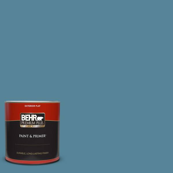 BEHR PREMIUM PLUS 1 qt. #S480-5 Blue Moon Bay Flat Exterior Paint ...