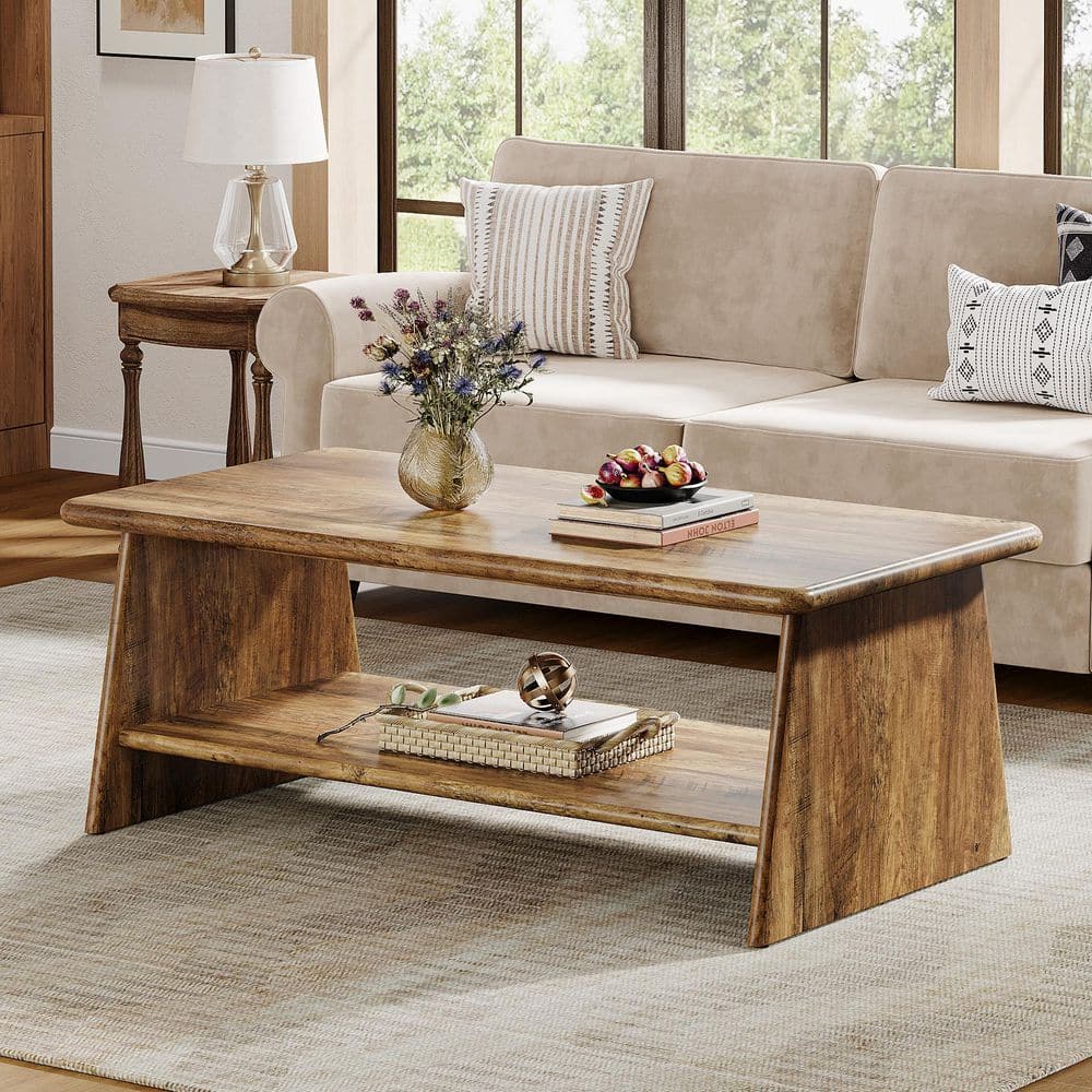 BYBLIGHT Allan 47.2 in. Brown Rectangle Engineered Wood Coffee Table ...