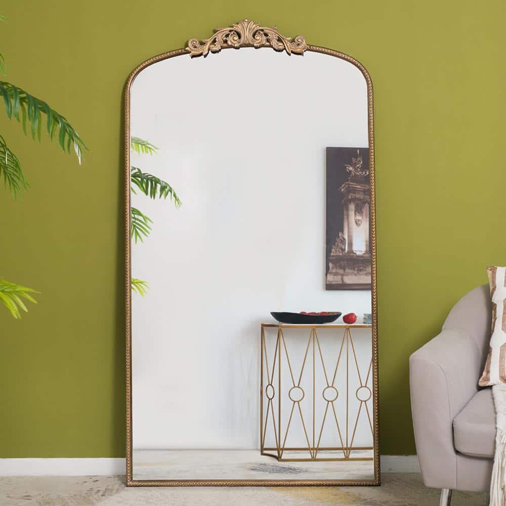 Blisstyle Gold 36 in W x 66.2 in. H Mid Century Arch MDF Framed Mirror ...