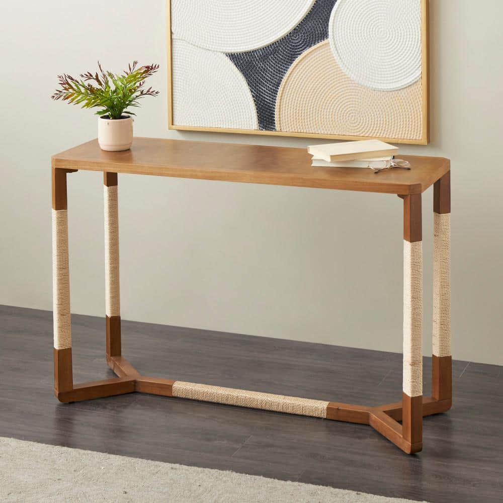 Litton Lane 47 in. Brown Rectangle Wooden Console Table with Rope ...