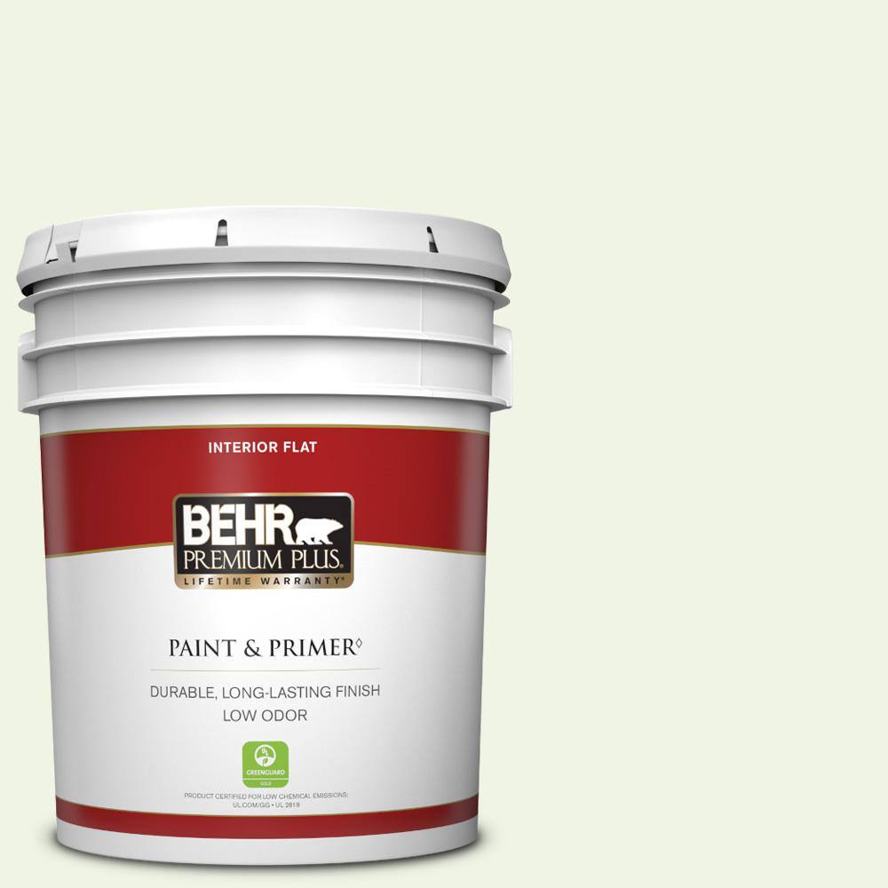 BEHR PREMIUM PLUS 5 gal. #M370-1 Fresh Dew Flat Low Odor Interior Paint ...