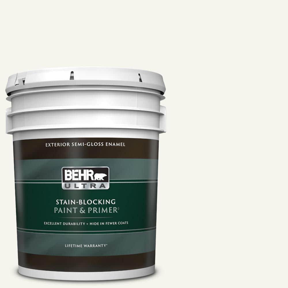 BEHR ULTRA 5 gal. #75 Polar Bear Semi-Gloss Enamel Exterior Paint ...