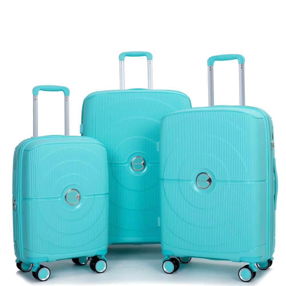 grossag 3-Piece Lake Blue Spinner Wheels, Rolling, Lockable Handle and ...