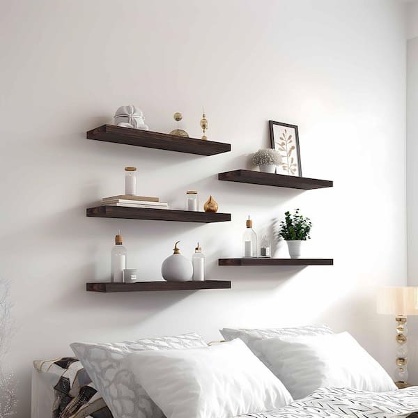 17 in. W x 6 in. D Dark Wood Floating Shelves Decorative Wall Shelf for ...