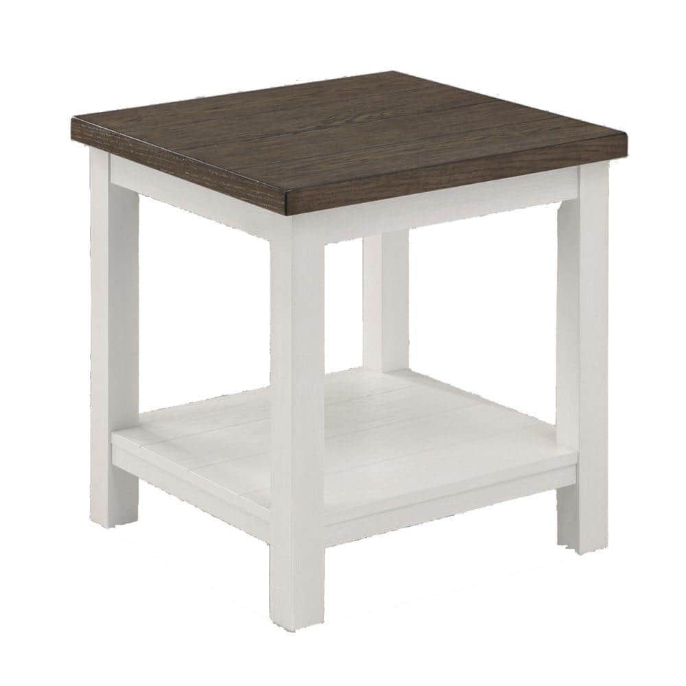 Benjara 22 in. White and Brown Square Wood End Table with Open Bottom ...