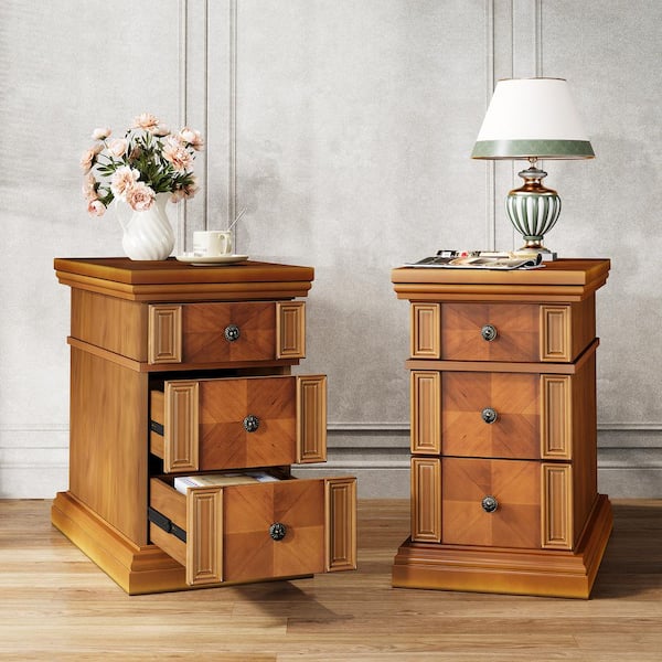 BYBLIGHT Kerlin 23.62 in. Walnut Mid-Century Modern Side Table Cabinet ...