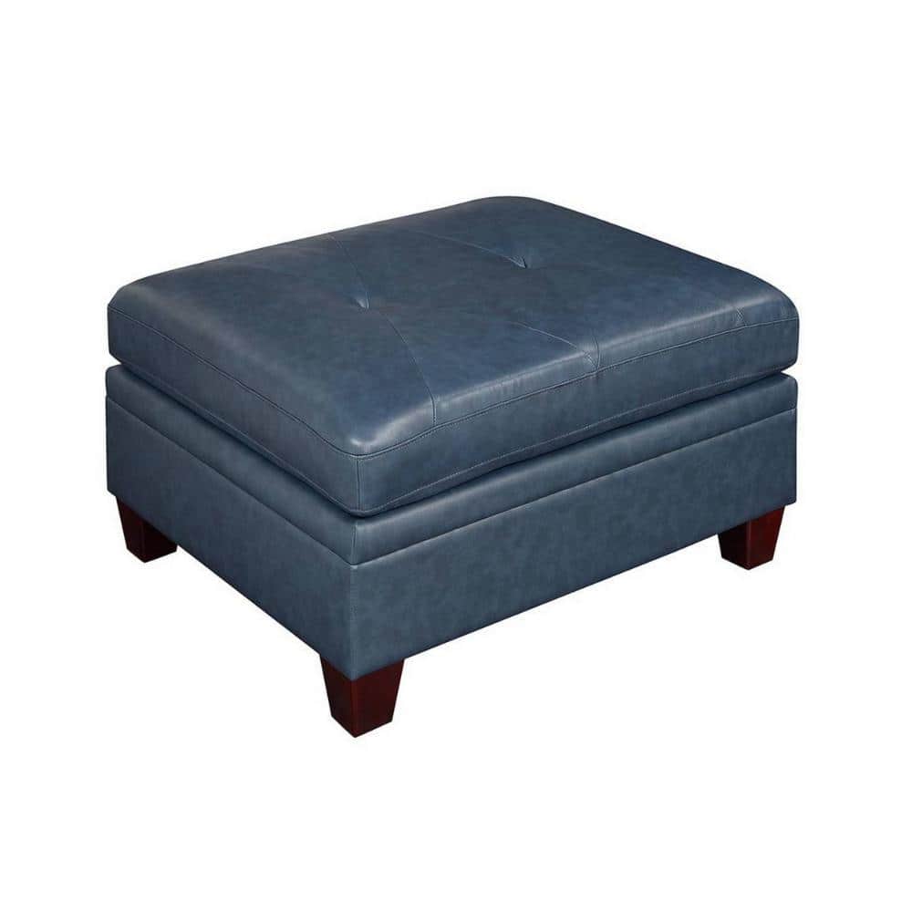 Benjara Blue Leather Square Accent Ottoman BM300247 - The Home Depot