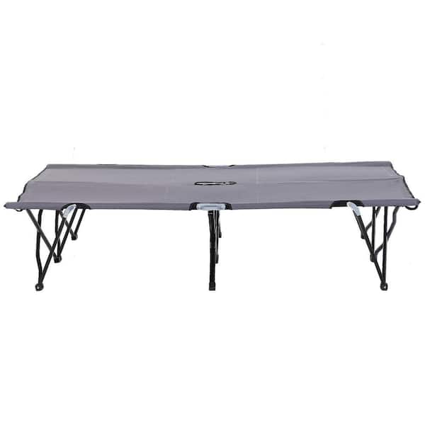 Grey Double Wide 76 in. x 49.25 in. Camping Cot-Portable 2-Person Cot ...
