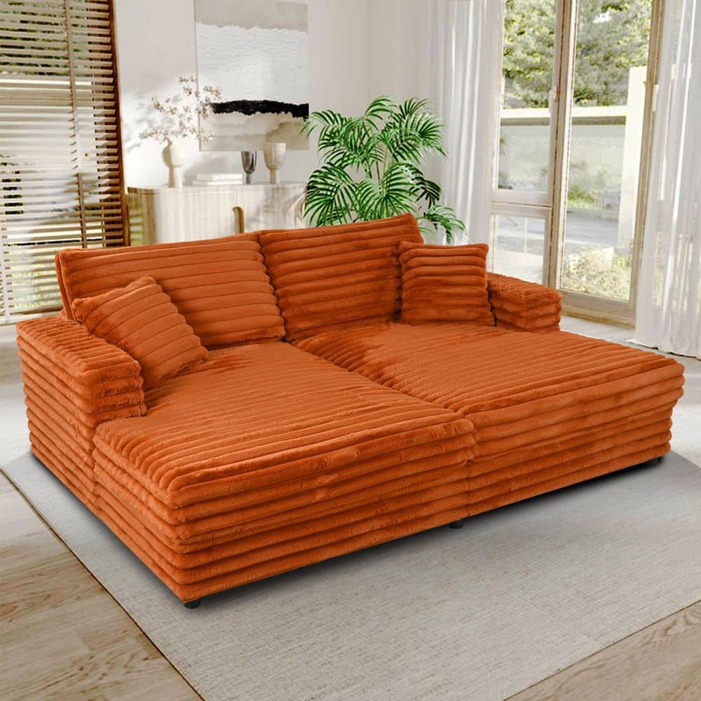 Noble House Holy Orange Fabric Upholstered Loveseat Chaise Lounge with ...