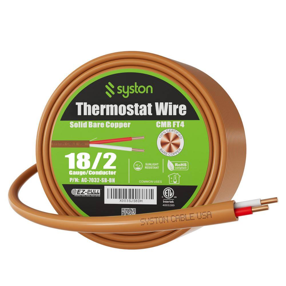 Syston Cable Technology 250 ft. 18/2 Brown Solid Bare Copper CMR/CL3R ...